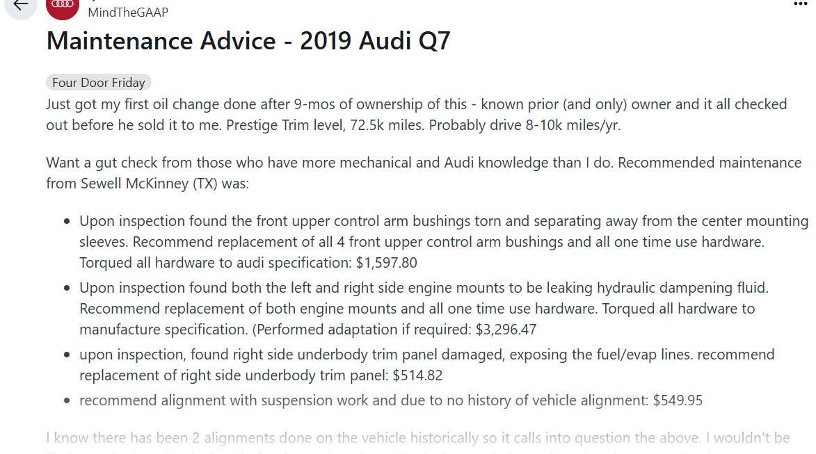 Audi Q7 Maintenance Cost, Schedule, and Common Repairs - AxleAddict